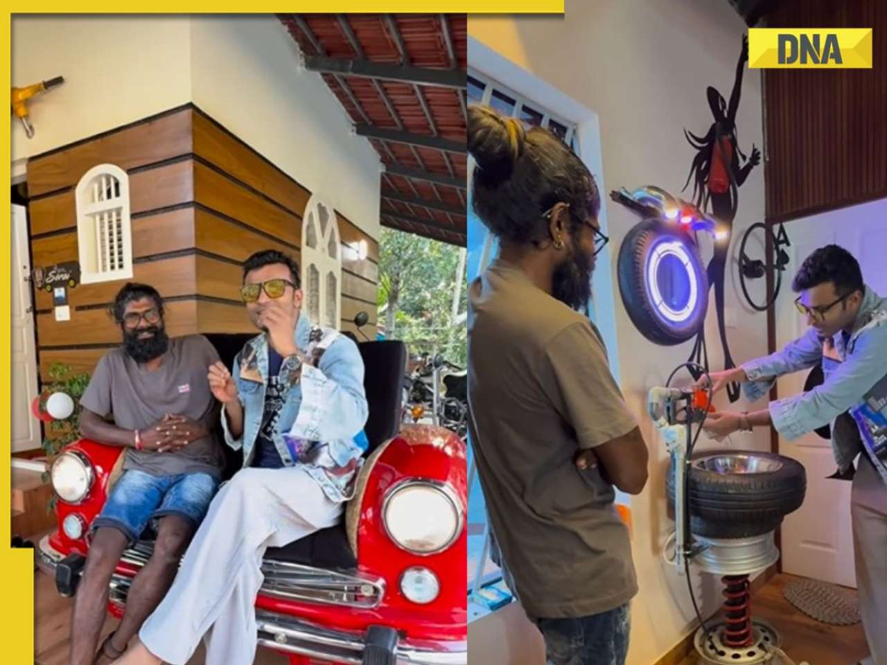 Man transforms Ambassador car, Bajaj scooter into quirky home decor ...