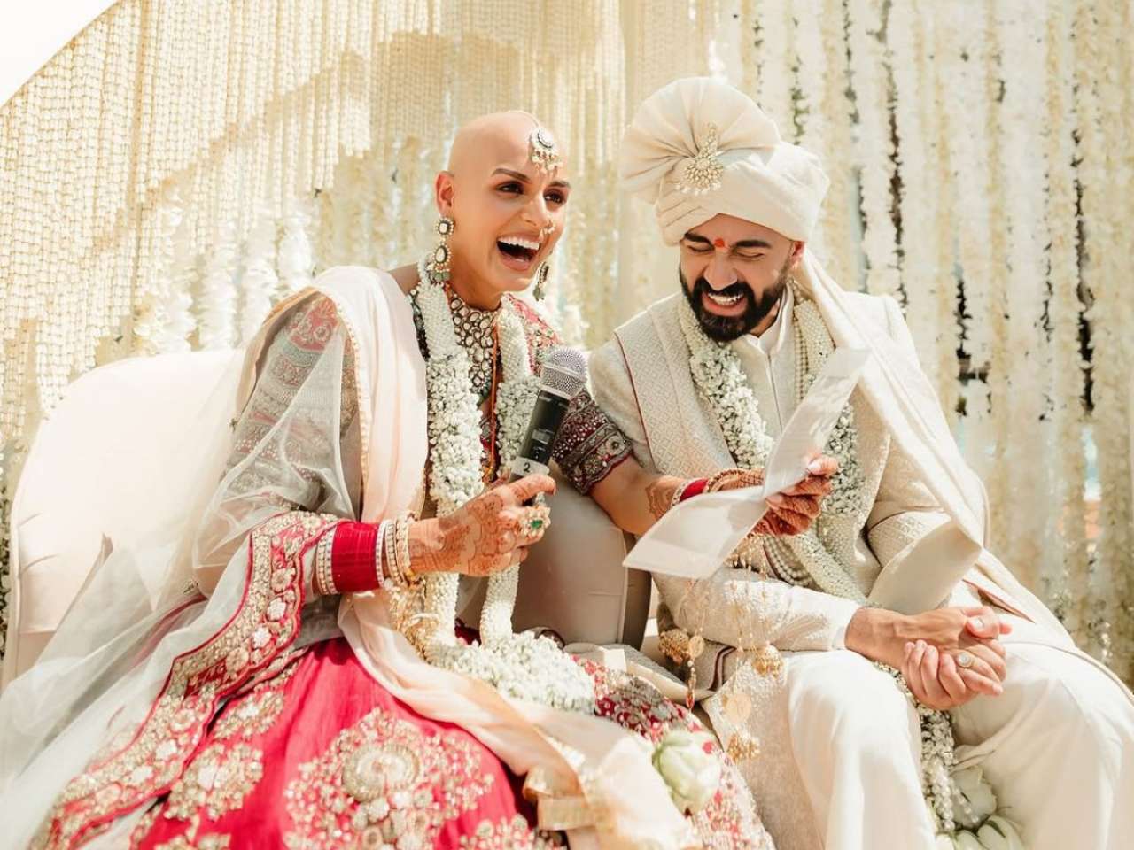 In Pics: Indian bride flaunts her baldness in beautiful red lehenga