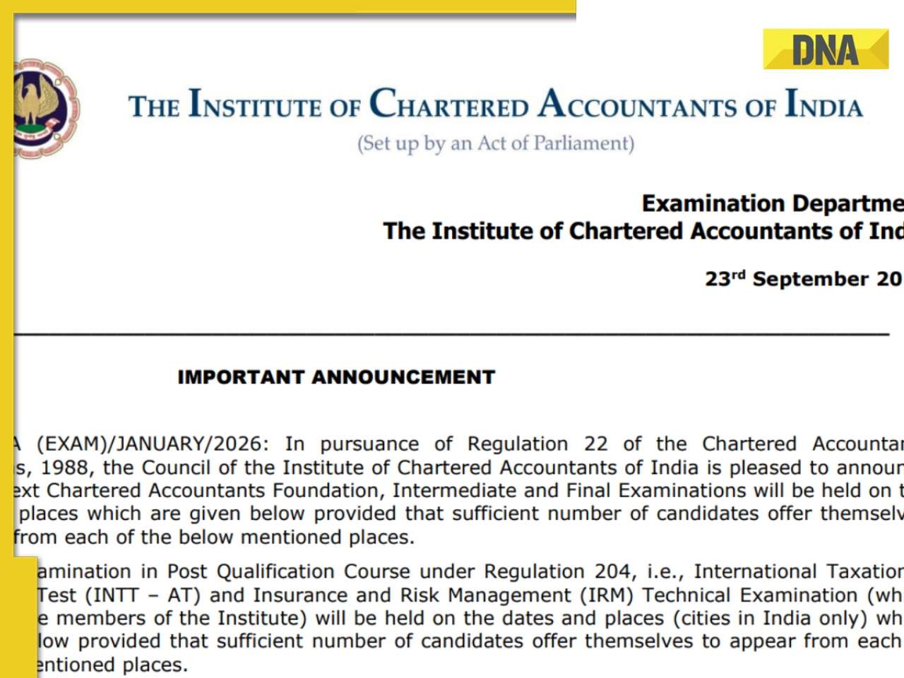 ICAI CA January 2026 Exam Schedule Out: Check datesheet for Final ...
