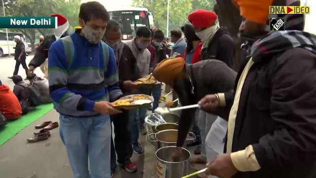 Langar distributed outside Vigyan Bhawan in Delhi