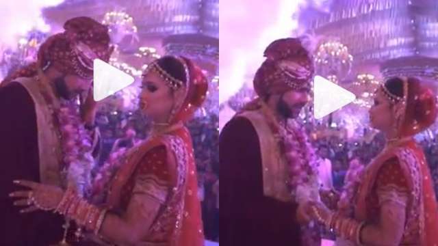 Bride and groom cry happy tears during emotional varmala ceremony ...
