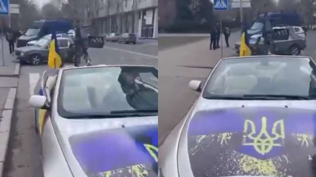 Viral: BMW 6 Series modified with machine gun by Ukrainians to fight ...