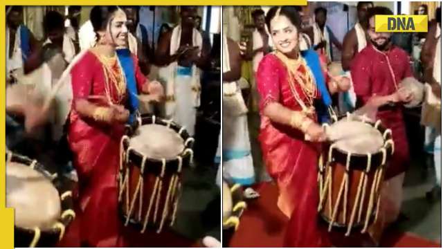 Kerala bride plays chenda melam in temple on her wedding, viral video impresses netizens