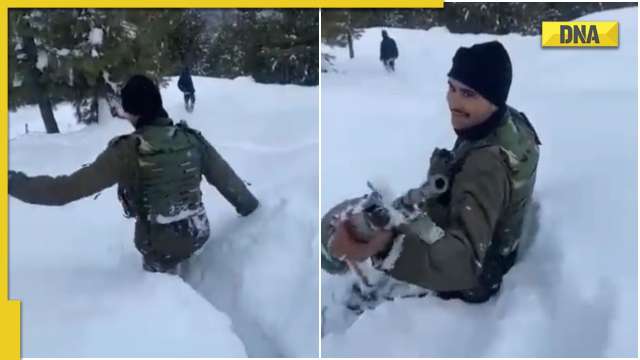 Viral video: Army jawan wades through waist-deep snow with a big smile ...