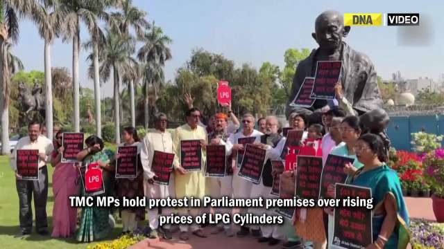 TMC MPs hold protest in Parliament premises over rising prices of LPG ...