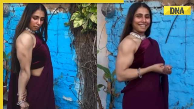 Girl in sizzling saree flexes ripped muscles, viral video impresses ...